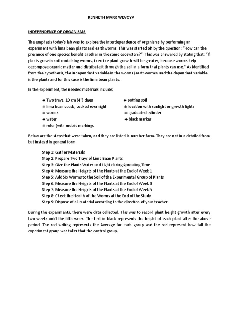 Interdependence of Organisms | PDF | Experiment | Plants