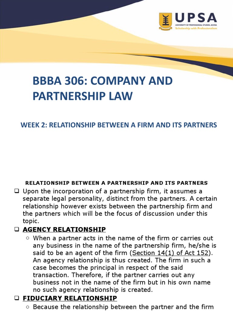 Company And Partnership Law Week 2 Relationship Between A Partnership