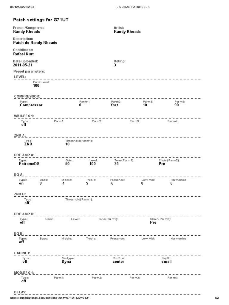 Randy - GUITAR PATCHES | PDF | Audio Engineering | Sound Recording