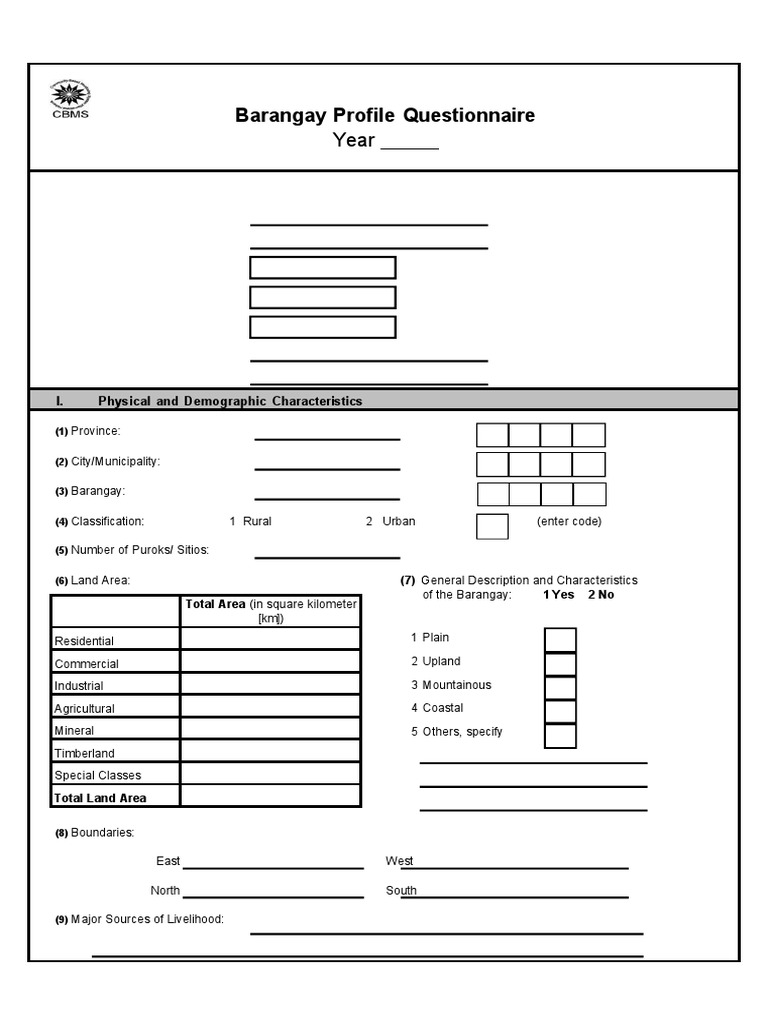 Barangay Profile Questionaire | PDF | Road | Waste