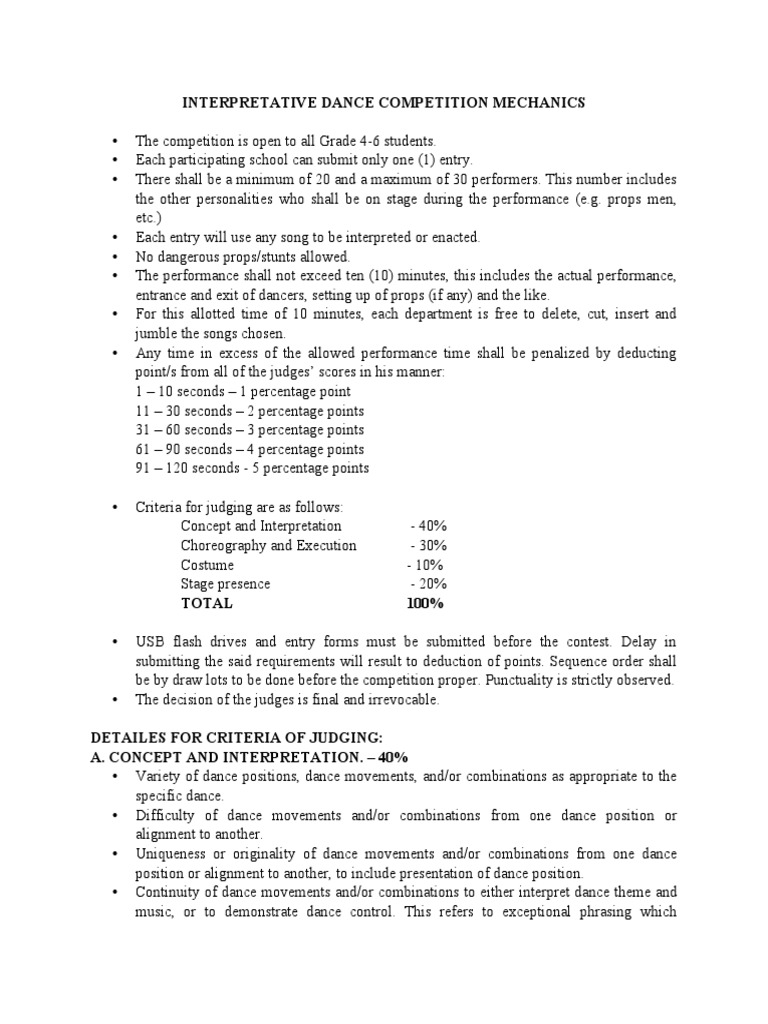 Interpretative Dance Contest Guidelines | PDF | Dances | Physical Exercise