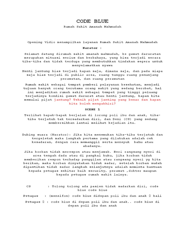 Naskah Vidio Kode Blue RSAM REV | PDF