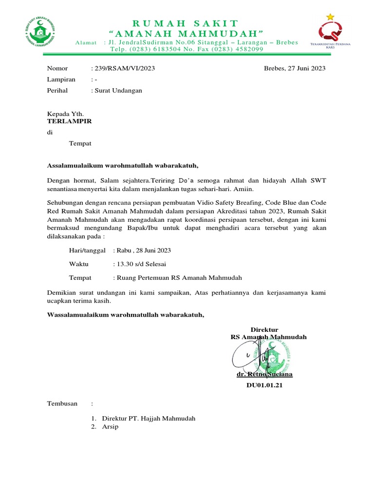 238 - Surat Undangan Tim Code Red, Kode Blue Dan Safety Breafing New | PDF