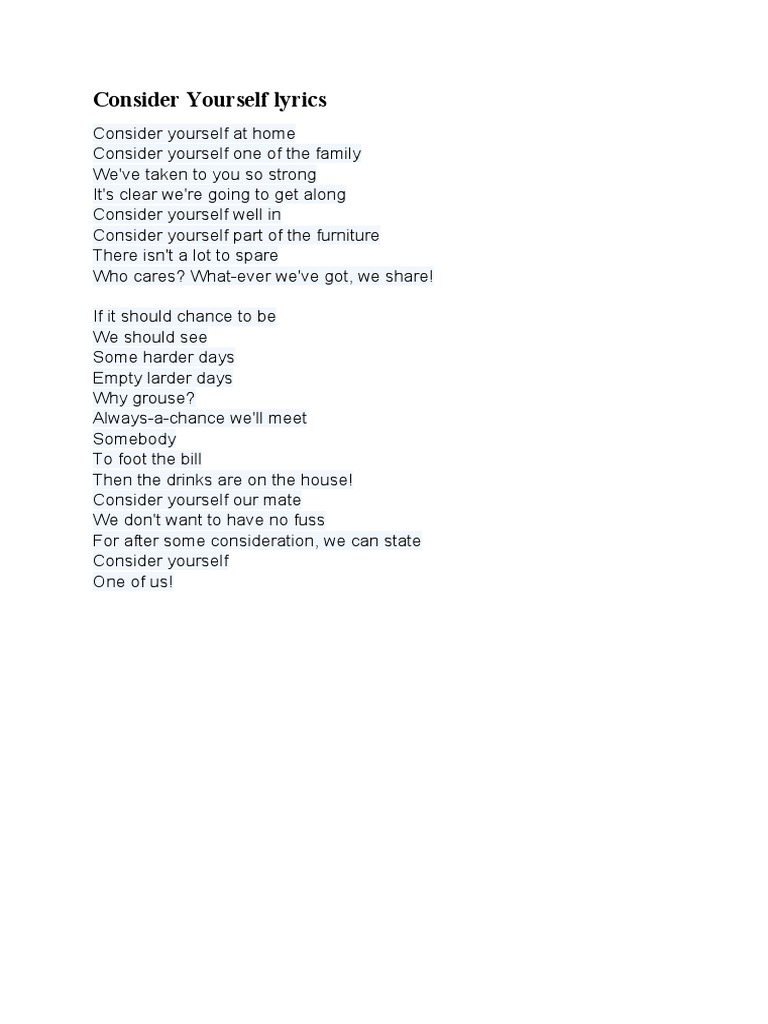 Consider Yourself: Key Lyrics Analysis | PDF