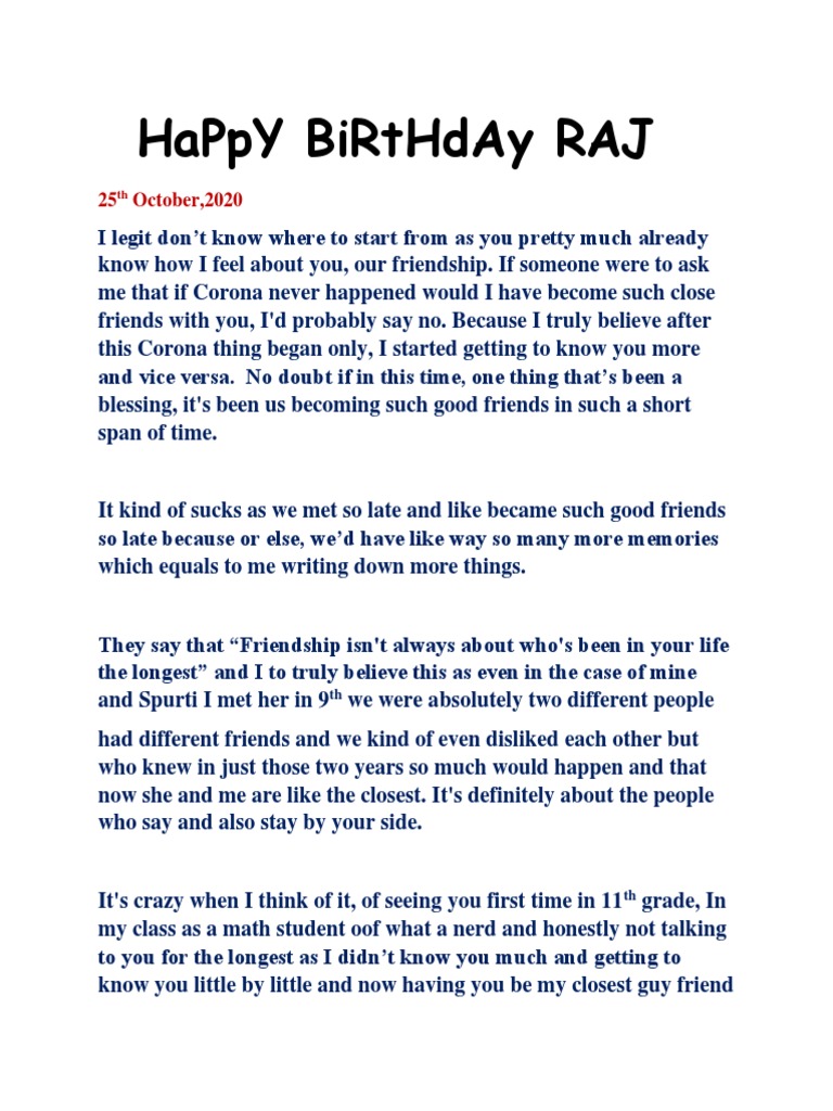Heartfelt Birthday Message for Raj | PDF | Self-Improvement