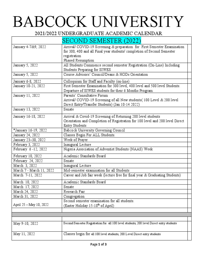Updated Academic Calendar For 2nd Semester Summer and First Semester ...