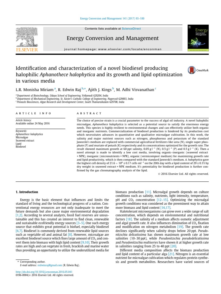 Energy Conversion and Management: L.R. Monisha Miriam, R. Edwin Raj, Ajith J. Kings, M. Adhi ...