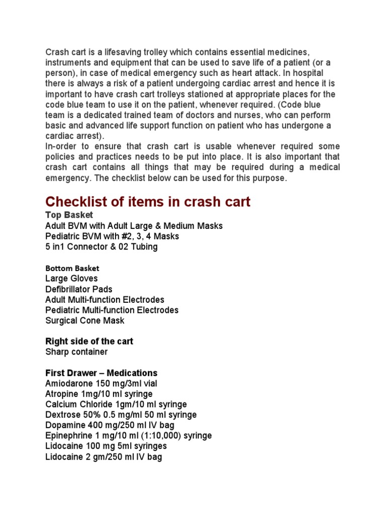 Crash Cart ICU EMR | PDF | Syringe | Cardiac Arrest