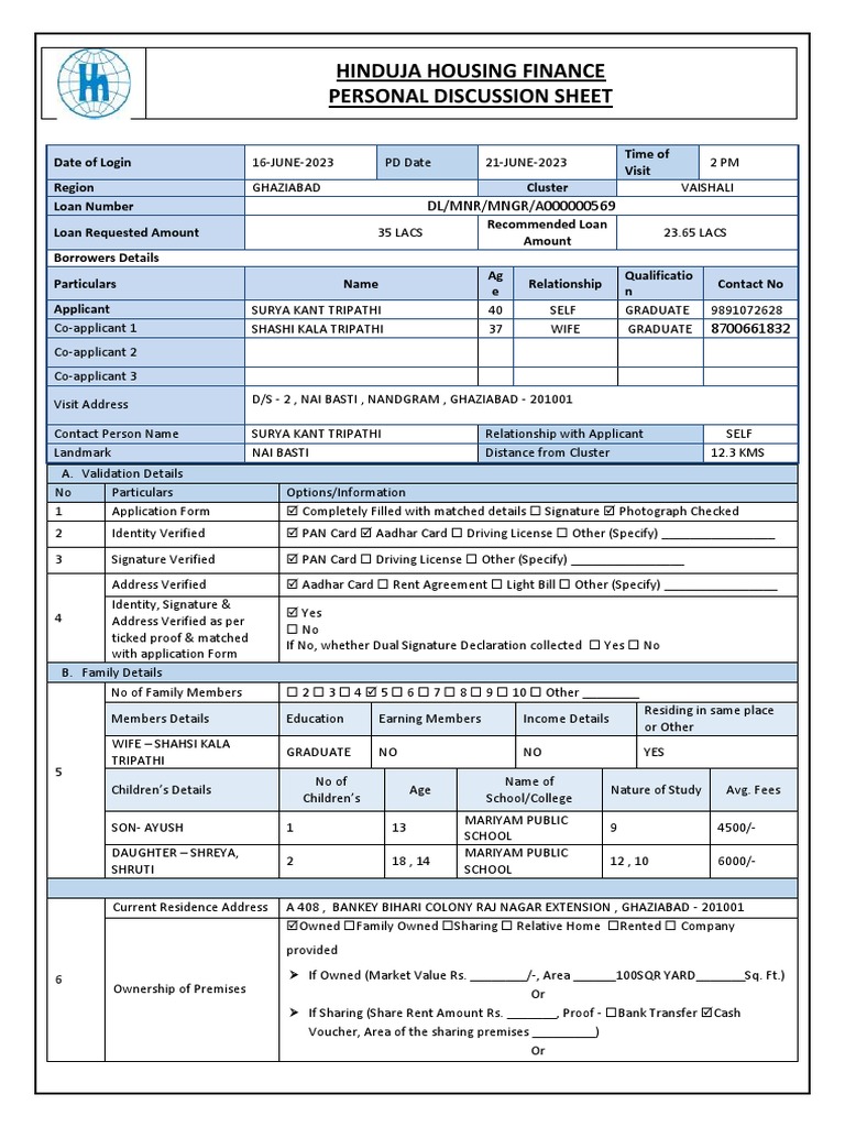 PD Sheet Suryakant | PDF | Employment | Loans