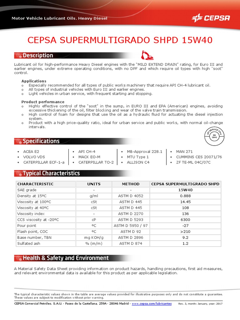 Cepsa Supermultigrado SHPD 15W40 | PDF | Physical Sciences | Liquids