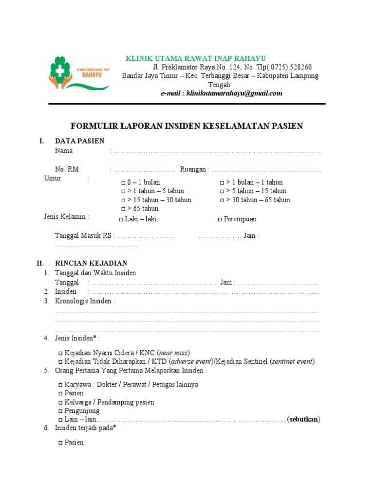 Formulir Insiden Keselamatan Pasien | PDF | Hukum