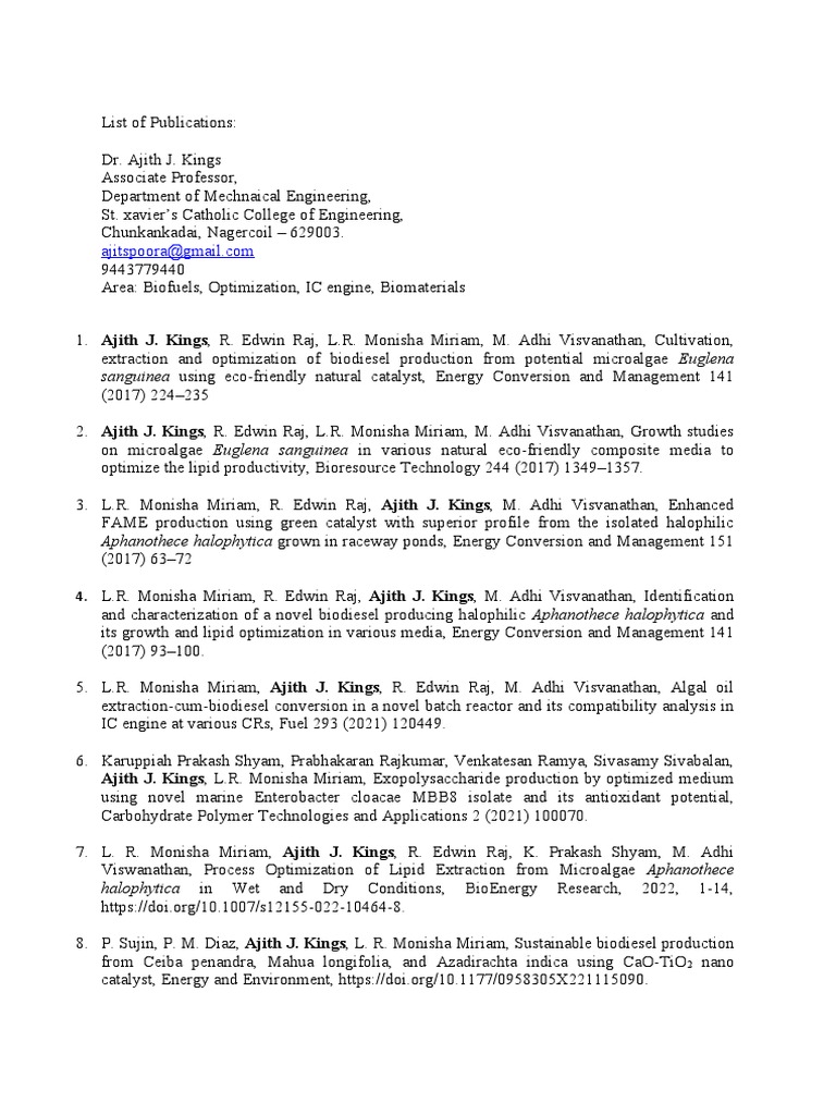 Ajith List of Publications | PDF