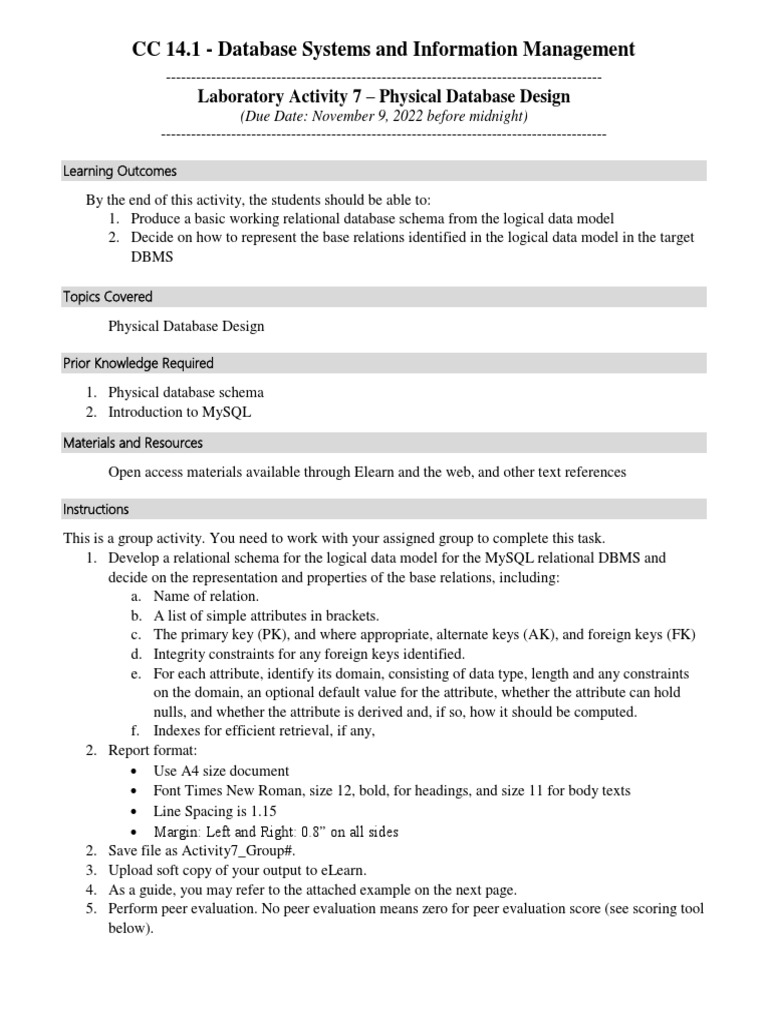 CC 14.1 Activity7 - Physical Database Design | PDF | Relational Database | Databases