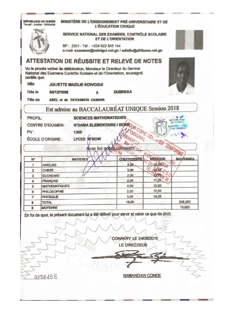 Attestation de Réussite Et Relevé de Notes 2 - Compressed - Compressed ...