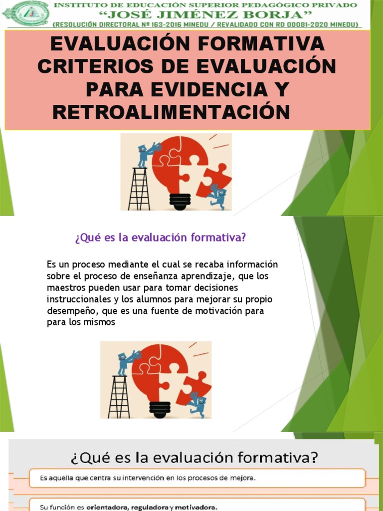 évaluacion Formativa Criterios De Evaluacion Para La Evidencia Y