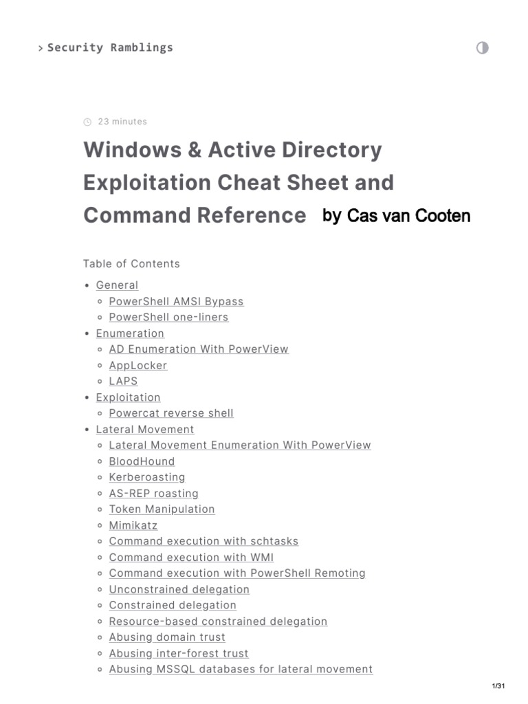 AD and Windows Exploitation Cheat Sheet | PDF