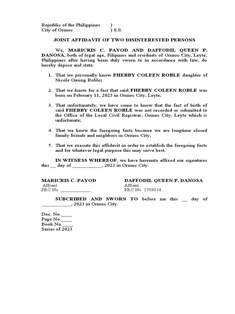 Affidavit Of No Record Of Live Birth PDF Affidavit Document