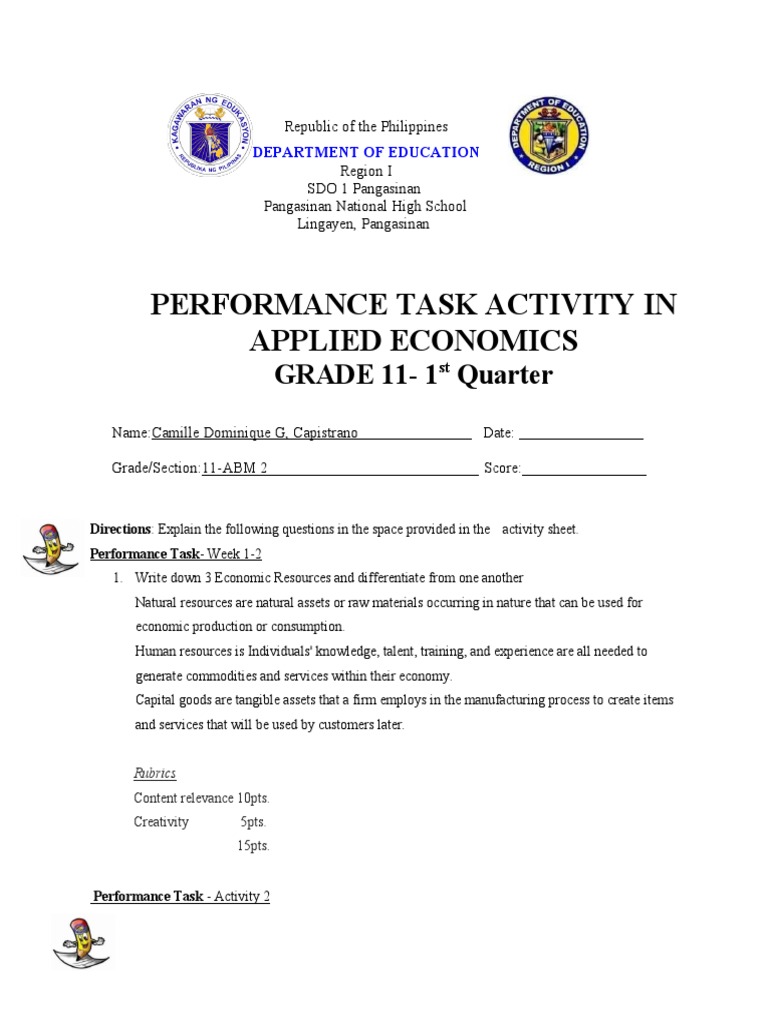 Applied Economics - Q1 - Performance Task | PDF | Factors Of Production ...