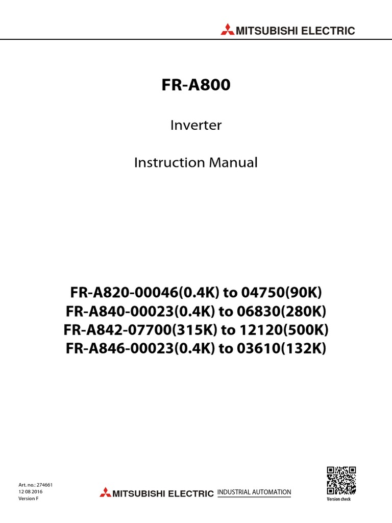 FR-A800, Instruction Manual | PDF | Electric Motor | Power Inverter