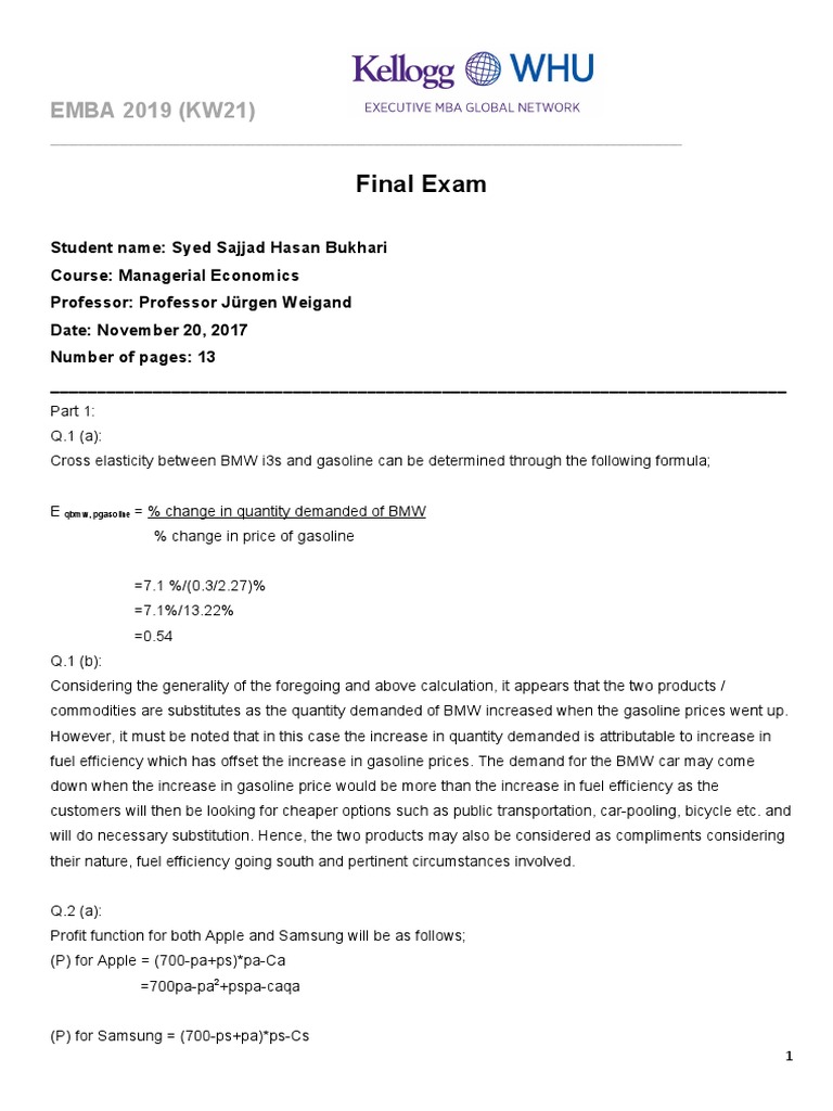 Managerial Economics Final Exam | PDF | Profit (Economics) | Economic ...