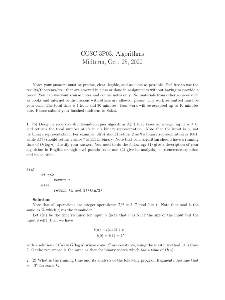 Midterm Solution | Download Free PDF | Algorithms | Applied Mathematics