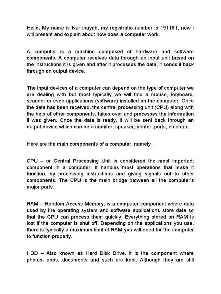 How Does Computer Work | PDF | Input/Output | Computer Hardware