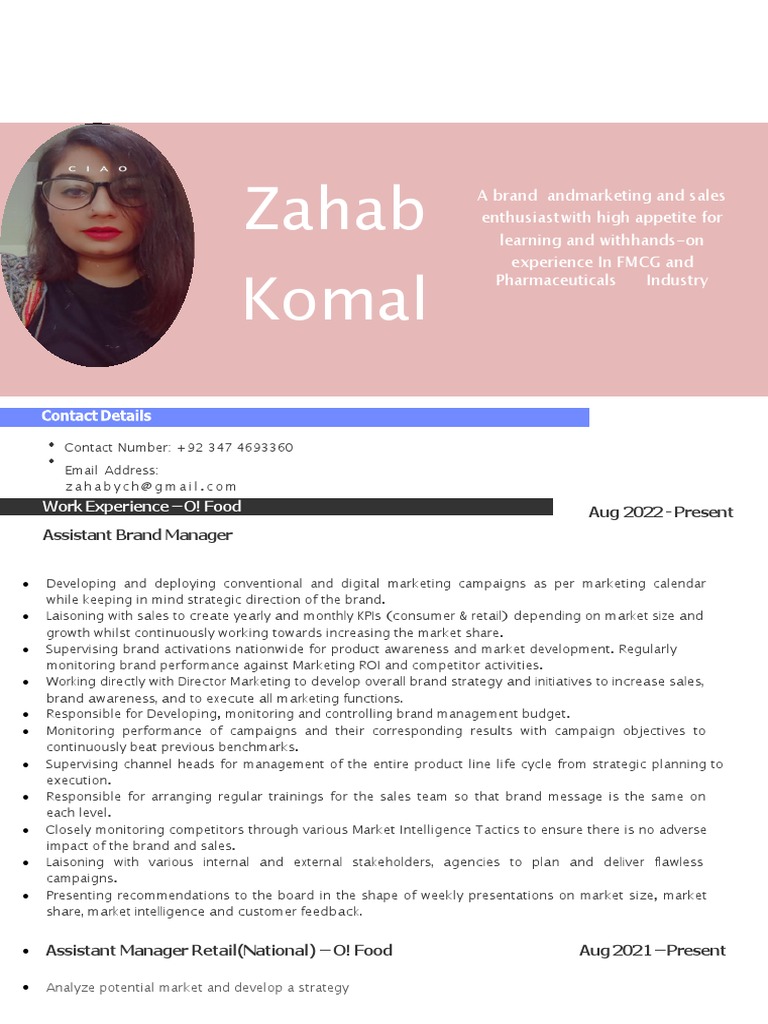 Zahab Komal CV New | Download Free PDF | Brand | Marketing