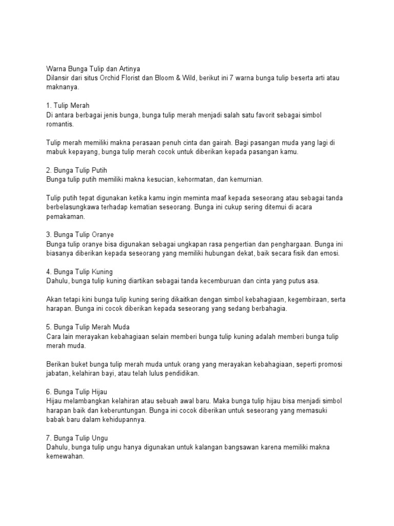 Warna Bunga Tulip Dan Artinya | PDF