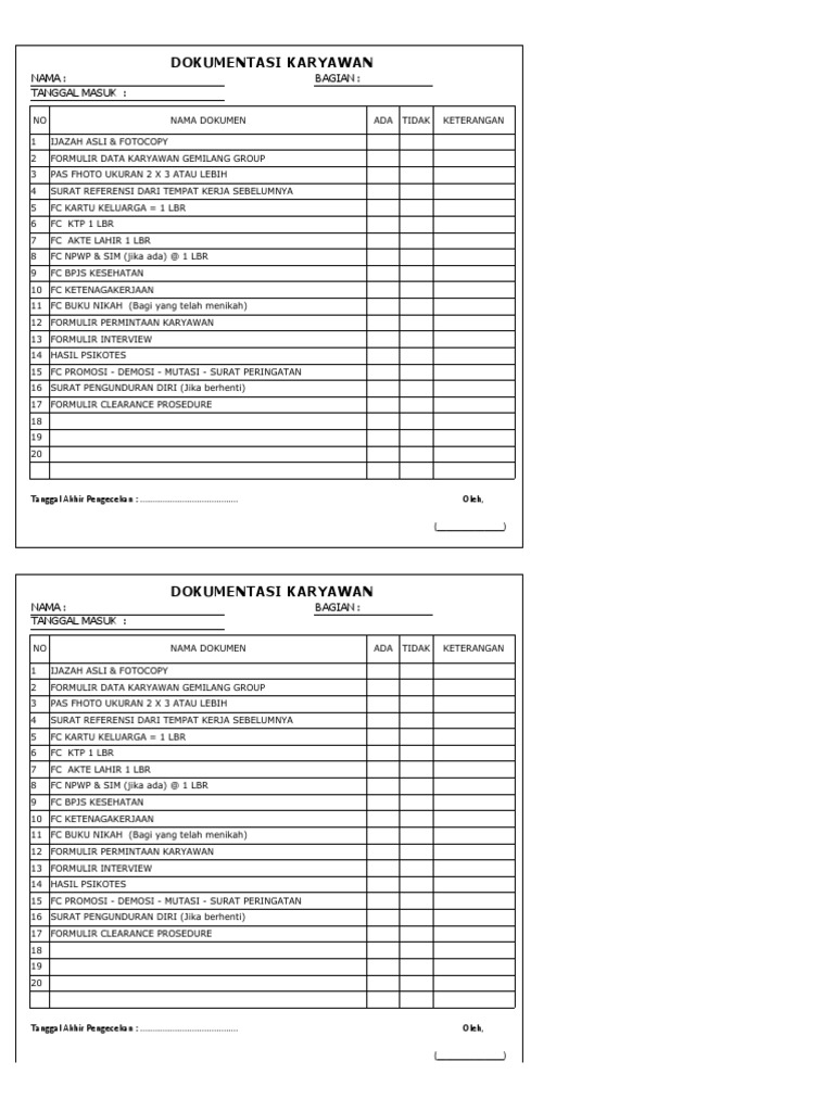 Form Checklist Adm Dokumen | PDF