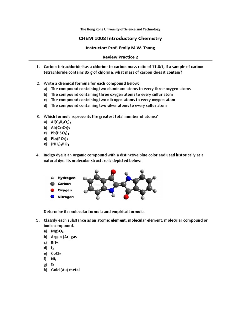 Exercise 2 Questions | PDF | Mole (Unit) | Molecules