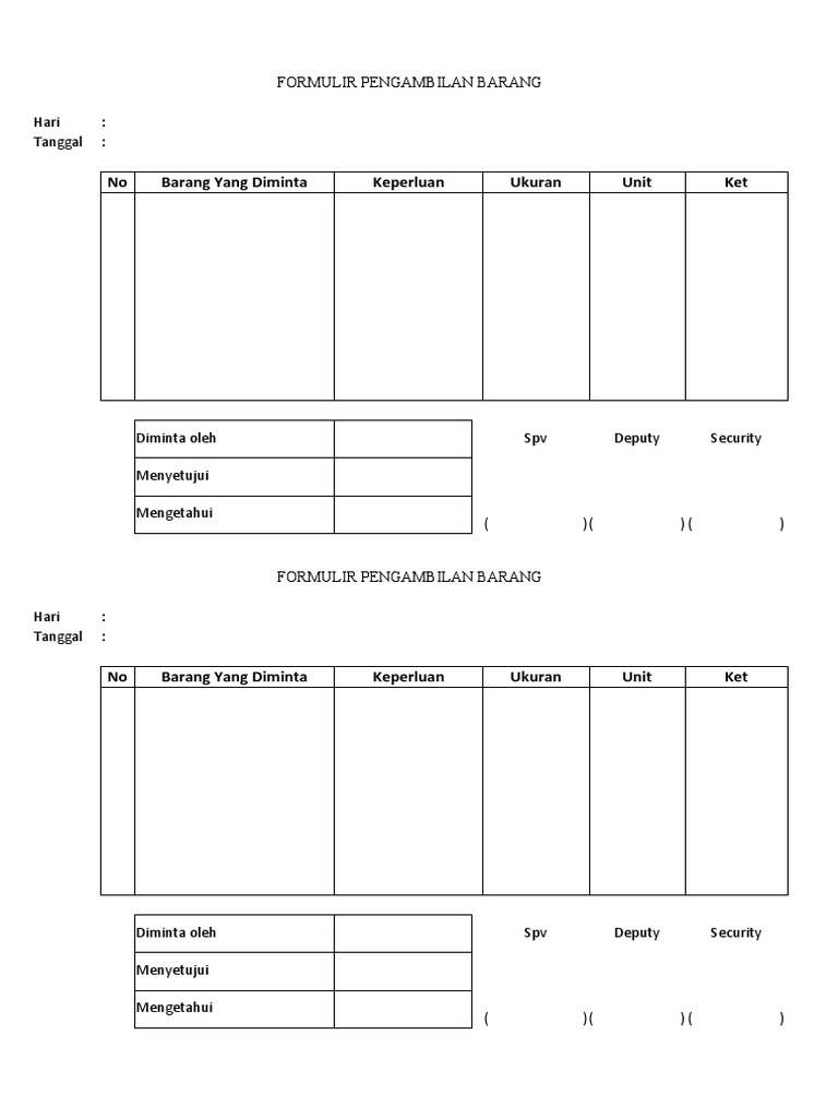 Form Pengambilan Barang | PDF