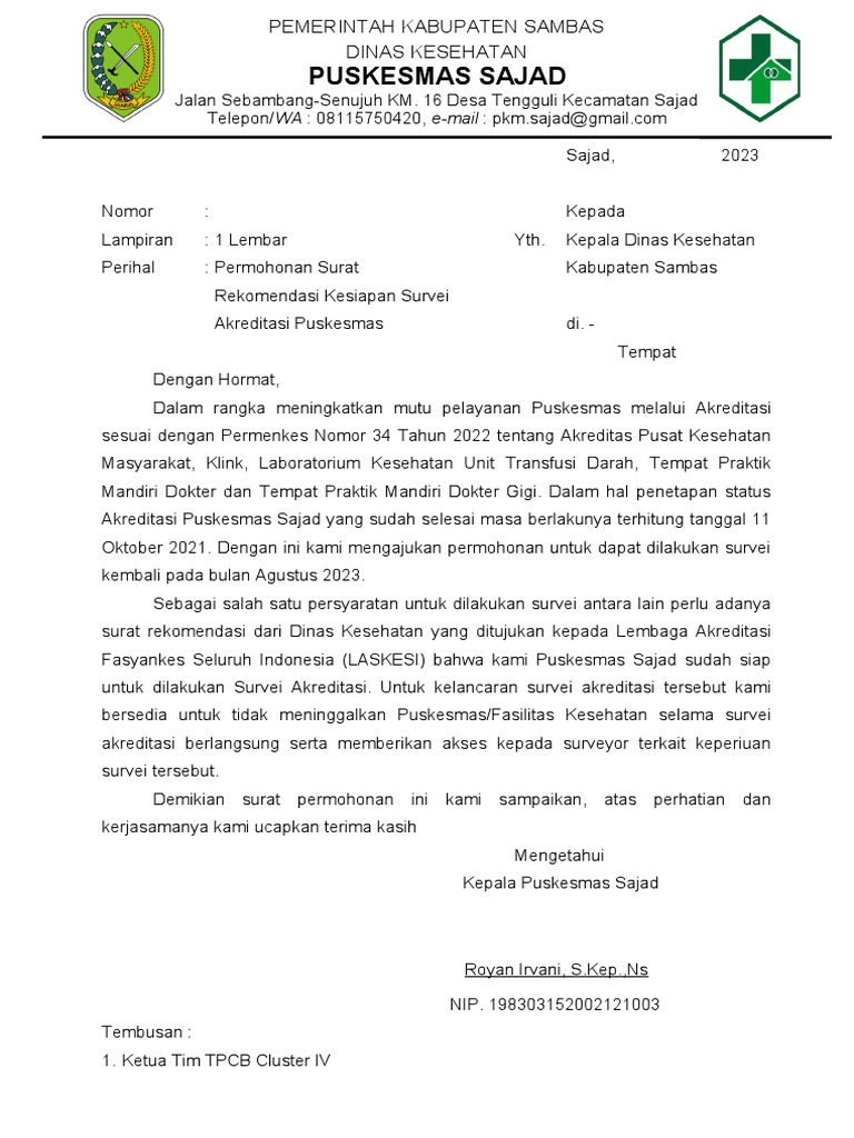Permohonan Rekomendasi Puskesmas Sajad | PDF