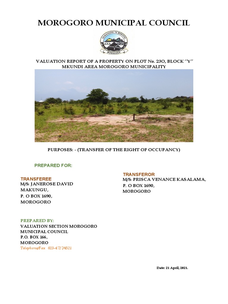 Valuation PLOT 85 BLOCK B MKUNDI | PDF