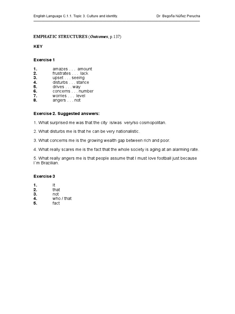 Emphatic Structures. Key To Grammar Reference Exercises | PDF