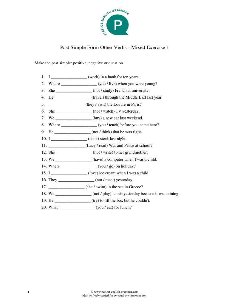Past Simple Mixed Exercises Worksheet | PDF