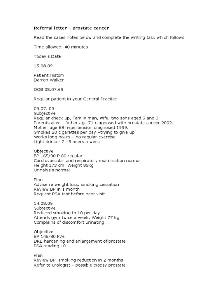 Referral Letter - Prostate Cancer | PDF | Prostate Cancer | Prostate ...