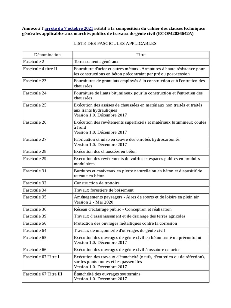 Liste des fascicules CCTG travaux | PDF | Technologie et ingénierie