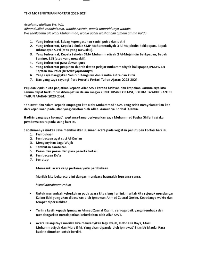 Teks MC Penutupan | PDF