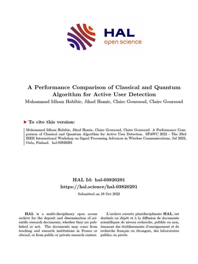 SPAWC 2022 - A Performance Comparison of Classical and Quantum For ... SPAWC 2022 - A Performance Comparison of Classical and Quantum For ...