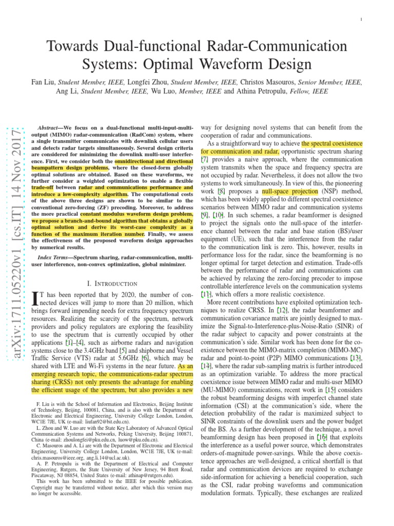 Towards Dual-Functional Radar-Communication Systems: Optimal Waveform ...