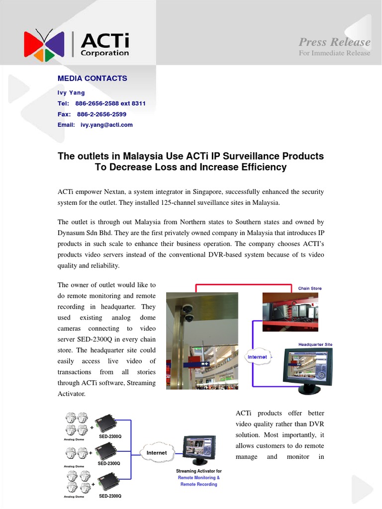 ACTi Malaysia Outlet New PR en | PDF | Surveillance | Video