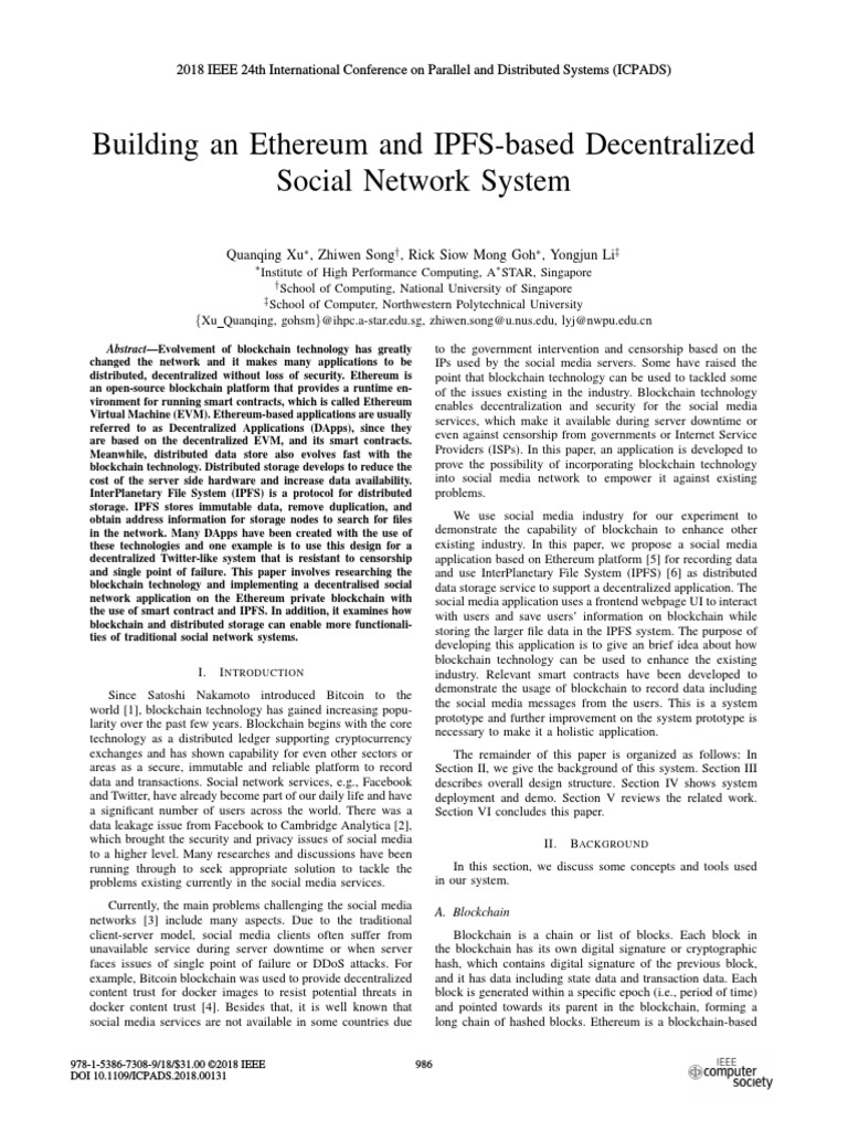 Building An Ethereum and IPFS-based Decentralized Social Network System | PDF | Computing ...