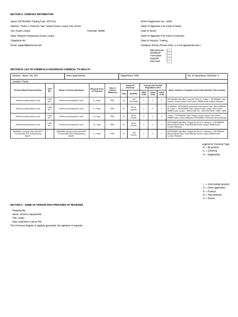 Chemical Register | PDF | Chemistry | Occupational Safety And Health