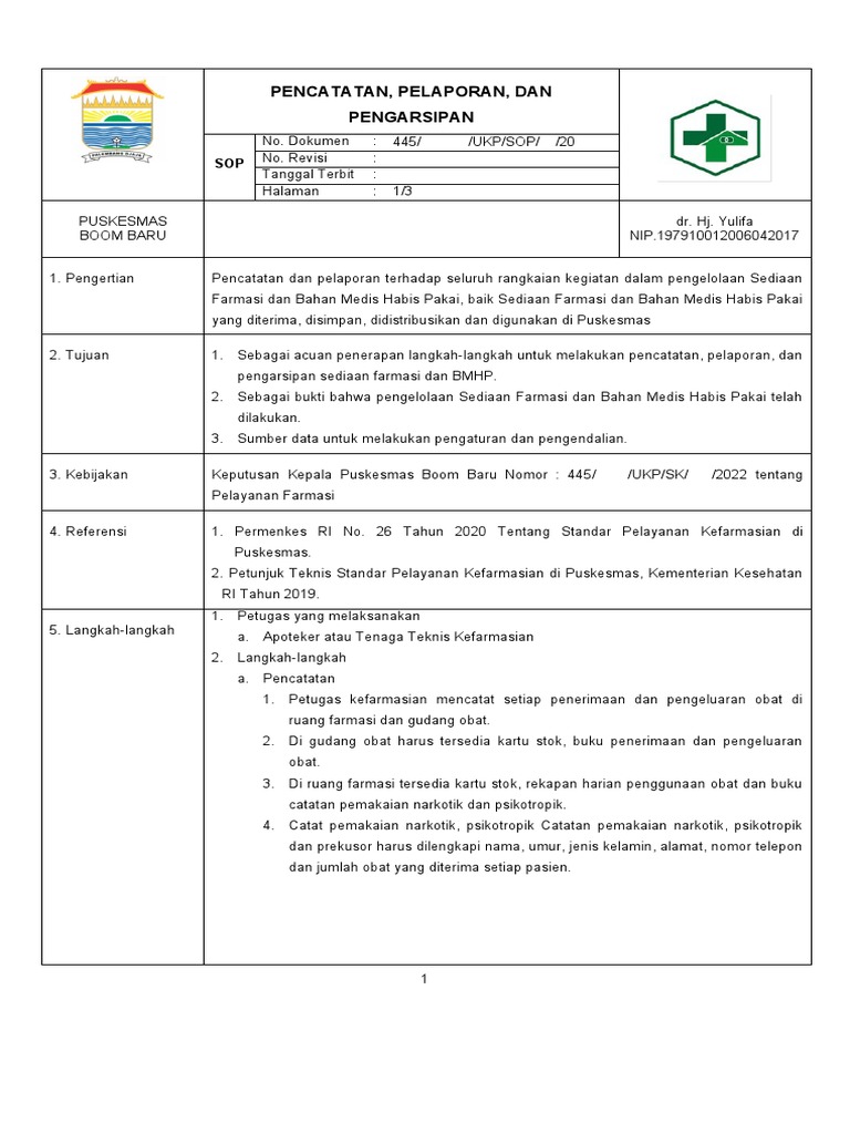 Sop Pencatatan Pelaporan Dan Pengarsipan | PDF