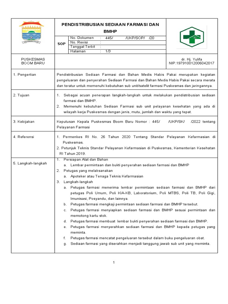 Sop Pendistribusian Sediaan Farmasi Dan BMHP | PDF | Pengembangan Diri | Kesehatan Holistik