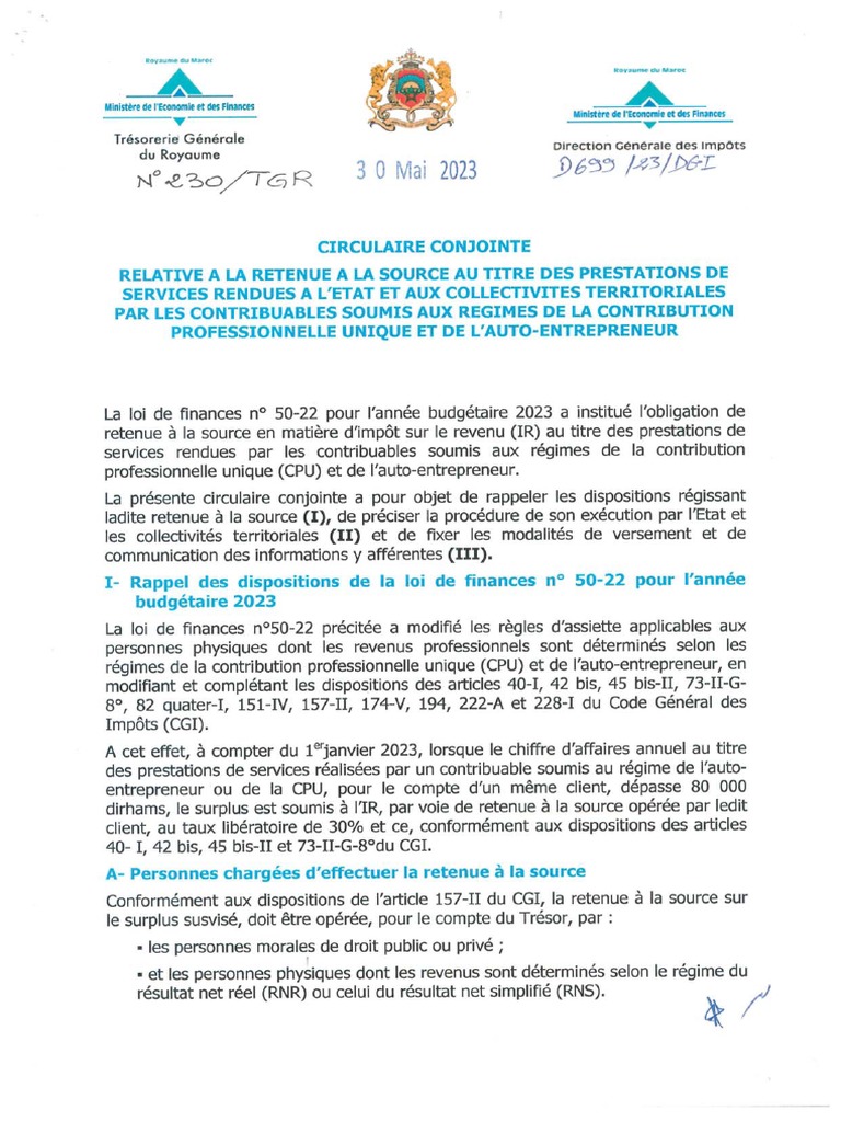 Circulaire conjointe TGR 23023 du 30 mai 2023 relative aux modalitÃ️s d'application de la ...