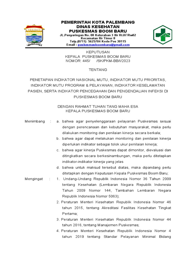 5.1.2.1 SK Indikator Mutu Puskesmas Boom Baru 2023 | PDF