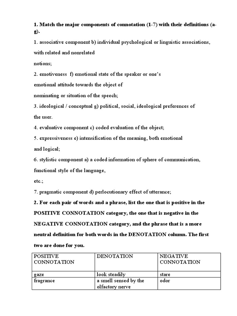 Connotation Components and Word Connotations | PDF