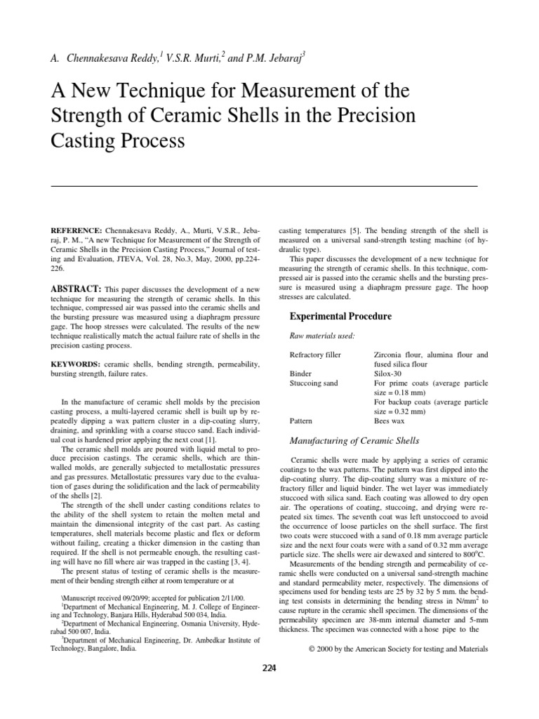 A New Technique For Measurement of The Strength of Ceramic Shells in ...