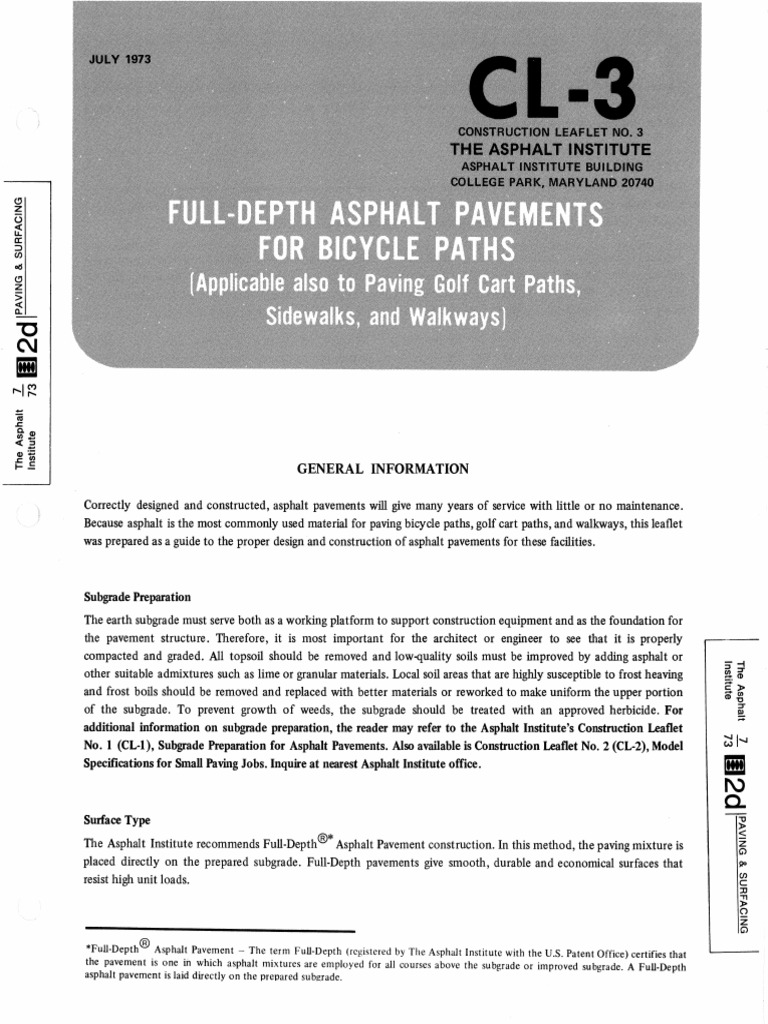 CL 3 Full Depth For Asphalt Bicycle Paths Applicable Also To Paving ...